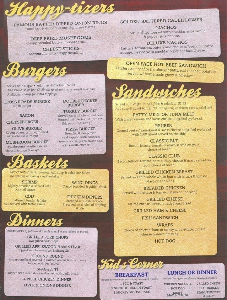 CROSS ROADS DINER MENU – Cross Roads Diner